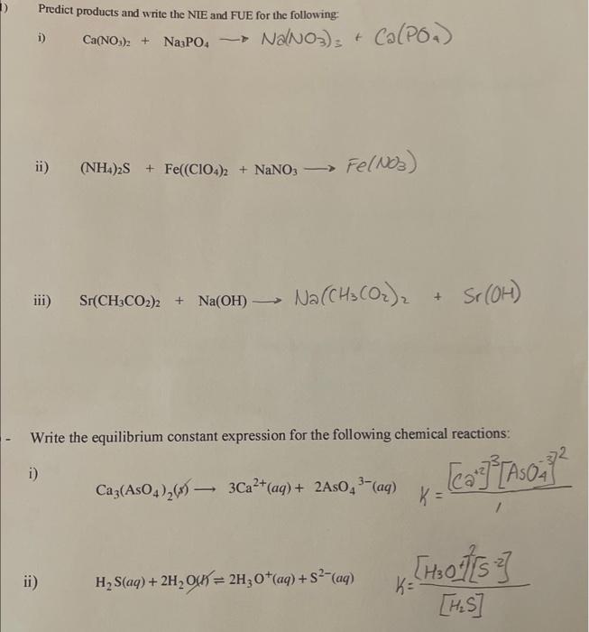 Predict products and write the NIE and FUE for the | Chegg.com