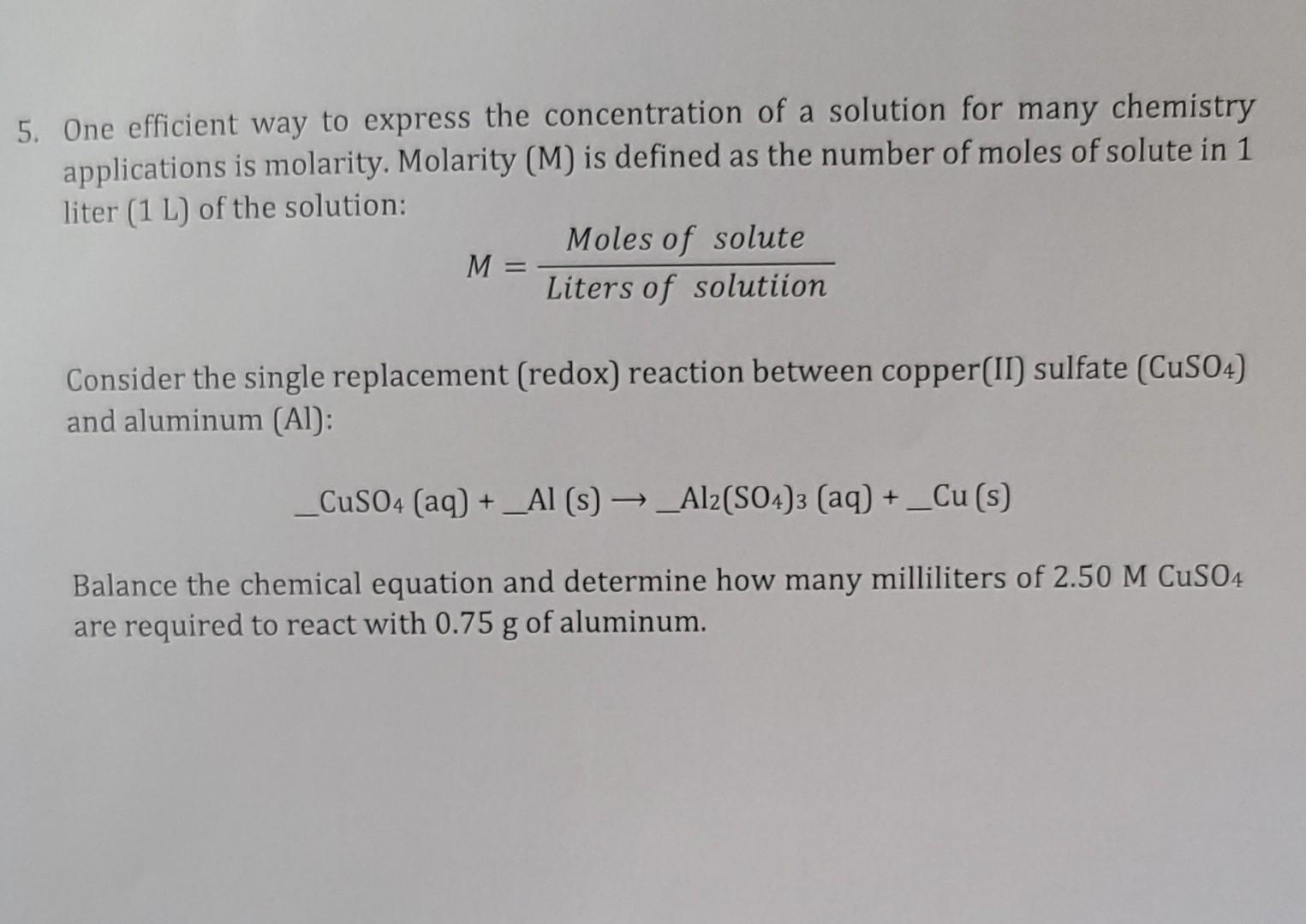 Solved 5. One efficient way to express the concentration of | Chegg.com