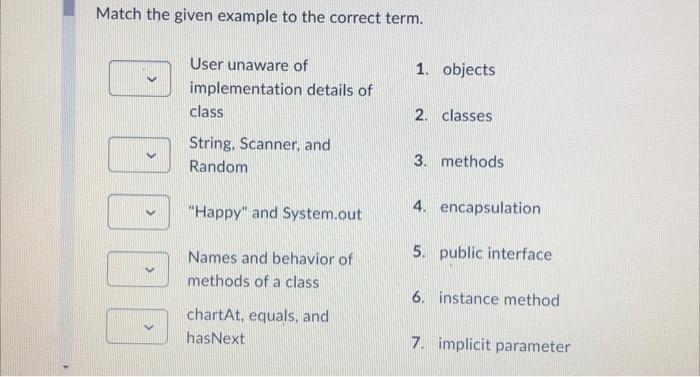 Solved Match the given example to the correct term. User | Chegg.com