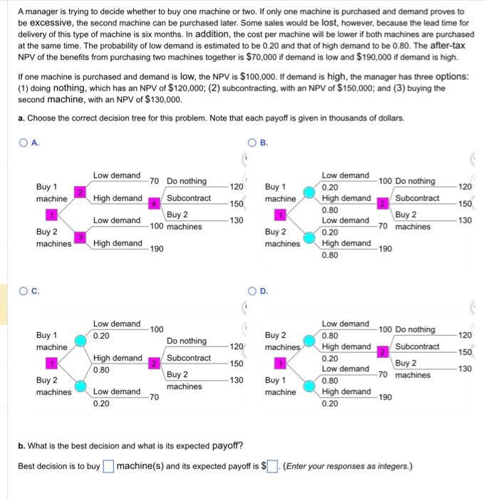 Solved A manager is trying to decide whether to buy one | Chegg.com
