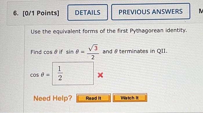 Solved Use the equivalent forms of the first Pythagorean | Chegg.com