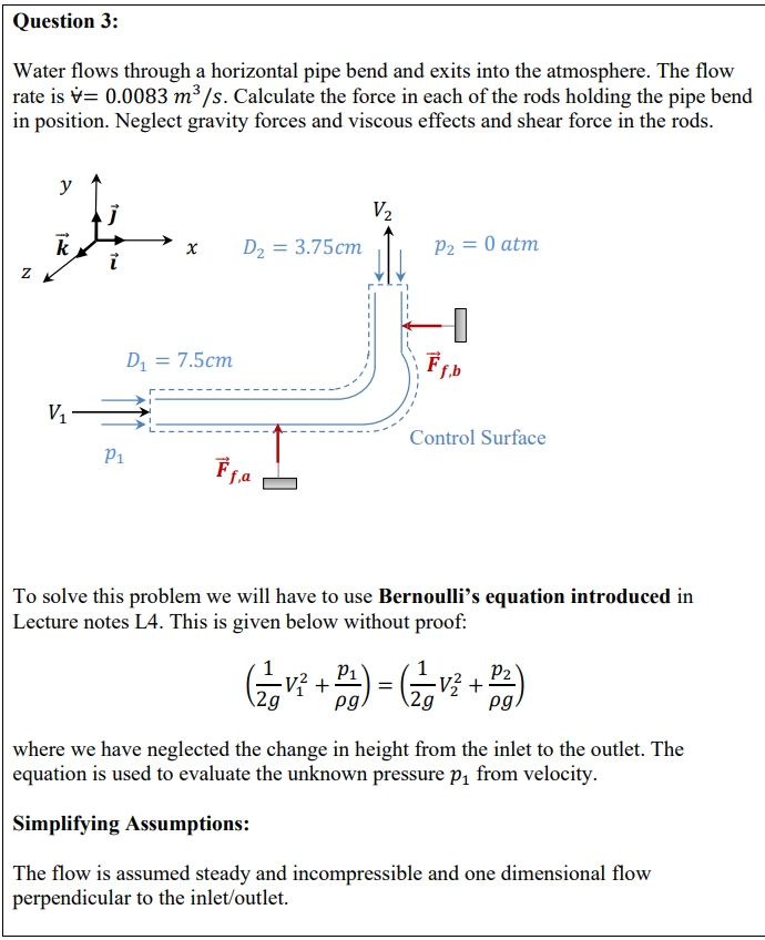 Solved Question 3:Water flows through a horizontal pipe bend | Chegg.com