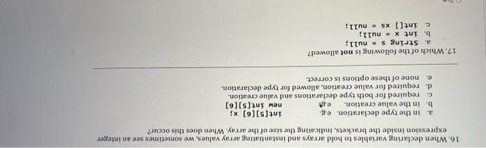 Solved 16. When declaring variables to hold arrays and | Chegg.com