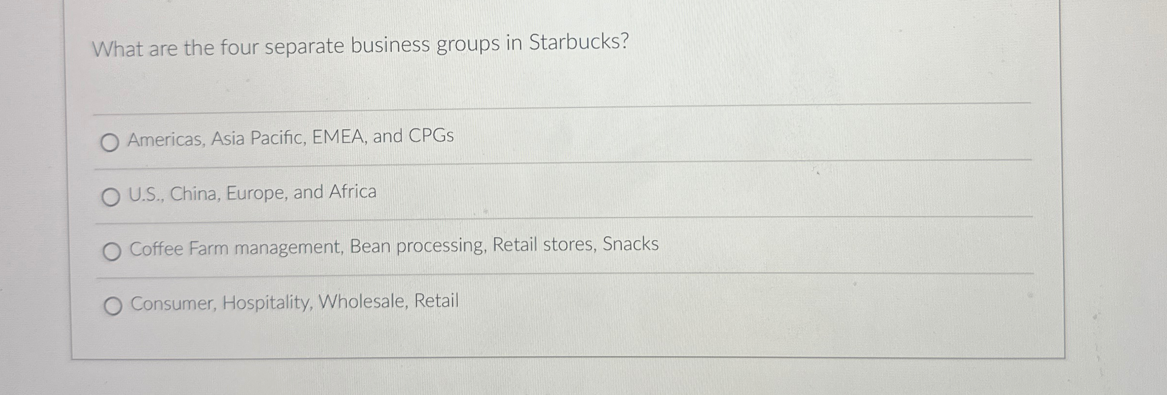 Solved What are the four separate business groups in | Chegg.com