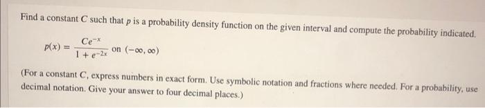 Solved Find a constant C such that p is a probability | Chegg.com