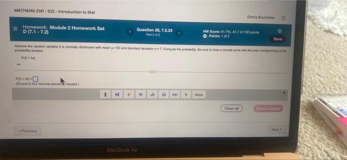 Solved MATH.146 2141 - 522 - Introduction to Stat Emma | Chegg.com