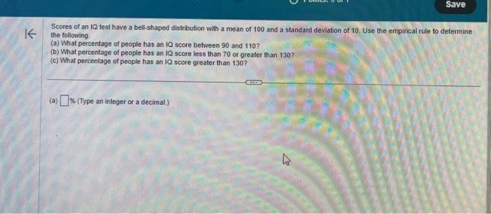 Solved Scores of an 10 test have a bell-shaped distribution | Chegg.com