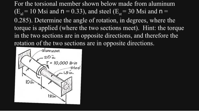 Solved For the torsional member shown below made from | Chegg.com