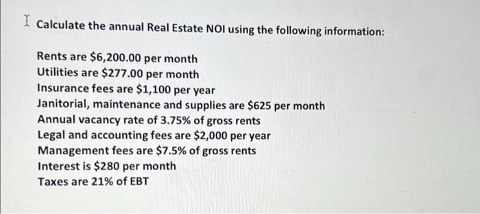 Solved I Calculate the annual Real Estate NOI using the | Chegg.com