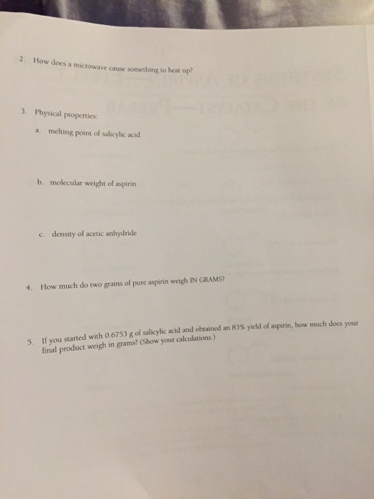 Solved SYNTHESIS OF ASPIRIN—EFFECT OF THE CATALYST-PRELAB | Chegg.com