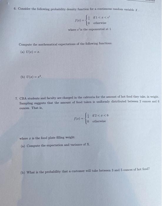 Solved 6. Consider the following probability density | Chegg.com