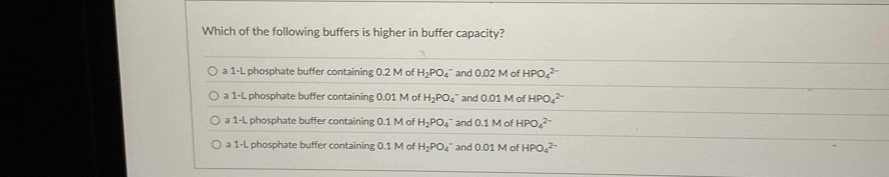 Solved Which of the following buffers is higher in buffer | Chegg.com