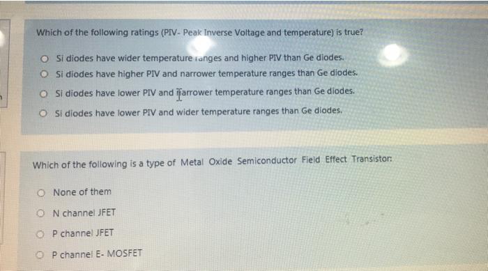 Solved Which of the following ratings (PIV- Peak Inverse | Chegg.com