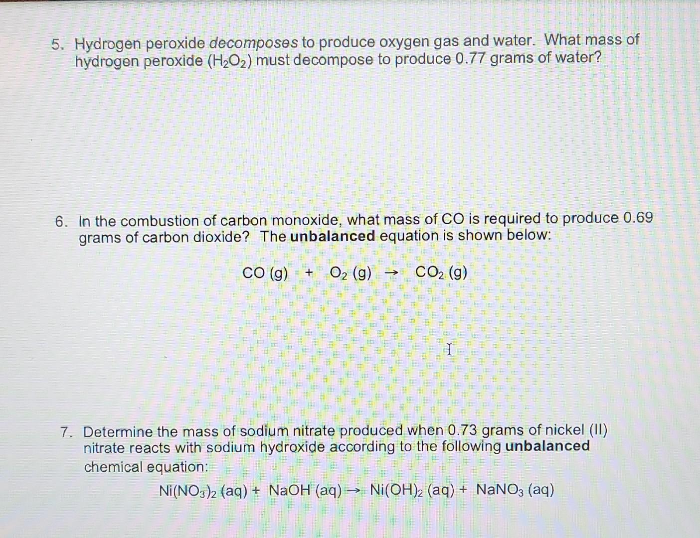 Solved 5. Hydrogen peroxide decomposes to produce oxygen gas | Chegg.com