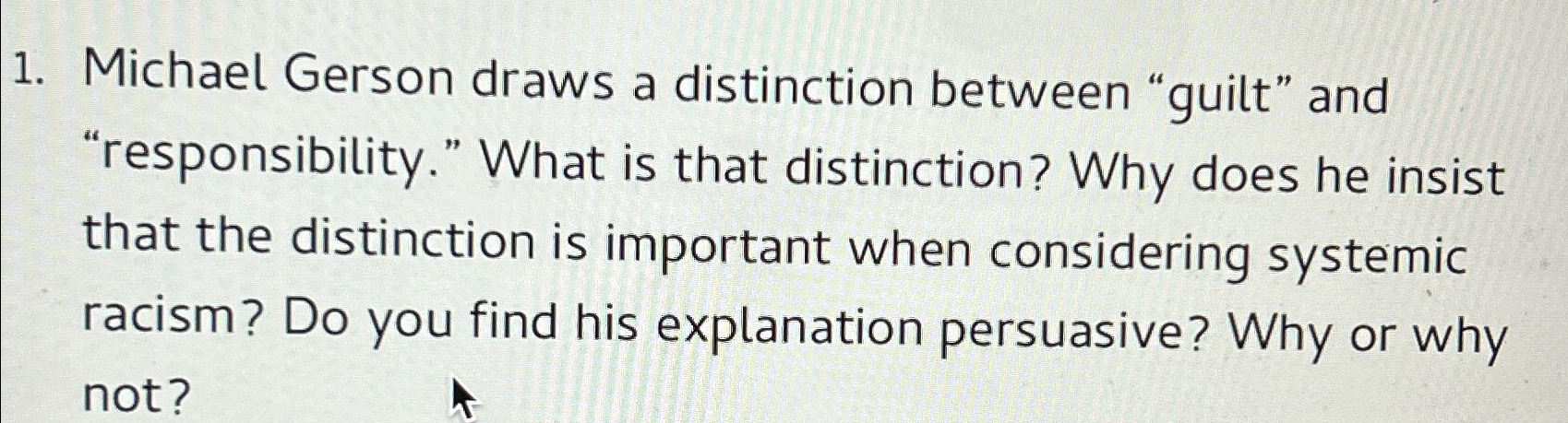 Solved Michael Gerson draws a distinction between "guilt" | Chegg.com