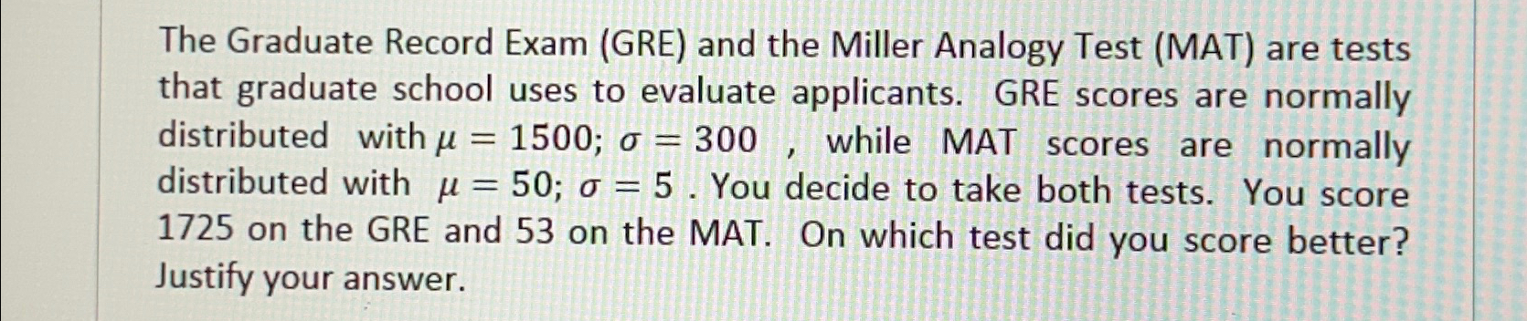 Solved The Graduate Record Exam (GRE) ﻿and the Miller | Chegg.com