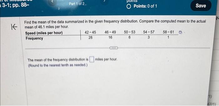 Solved Find the mean of the data summarized in the given | Chegg.com
