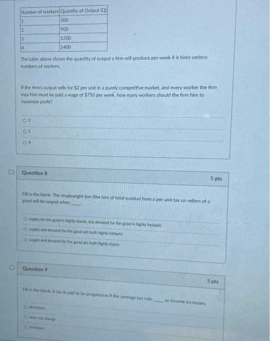 Solved Number of workers Quantity of Output (Q) 1 500 900 2 | Chegg.com