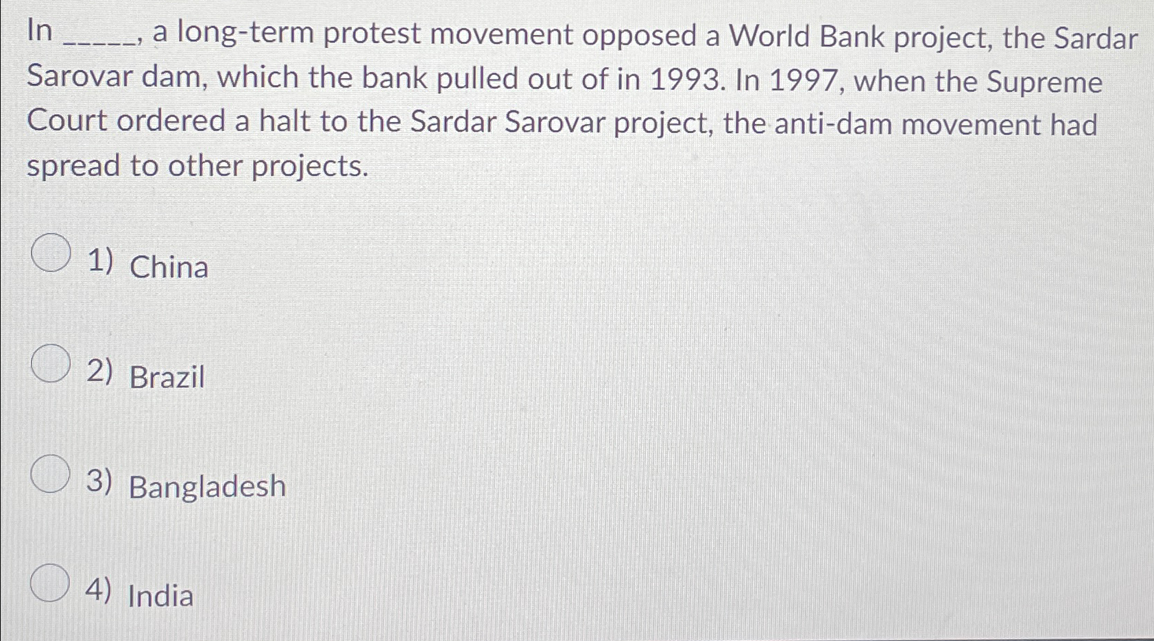 Solved In a long-term protest movement opposed a World Bank | Chegg.com
