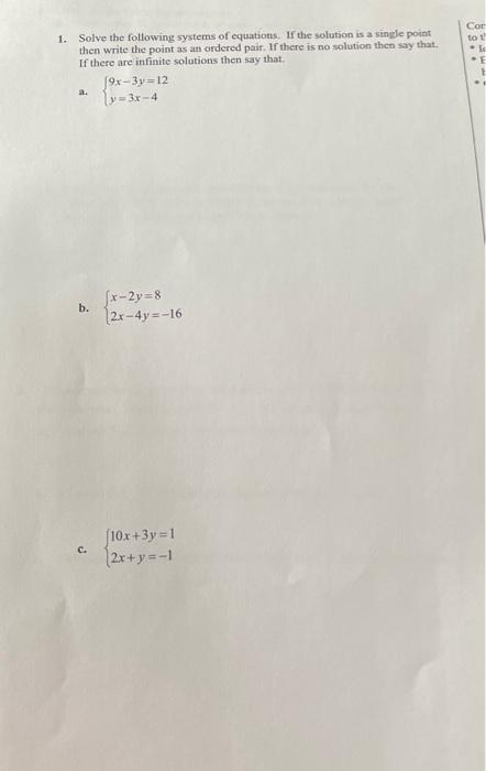 Solved 1. Solve the following systems of equations. If the | Chegg.com