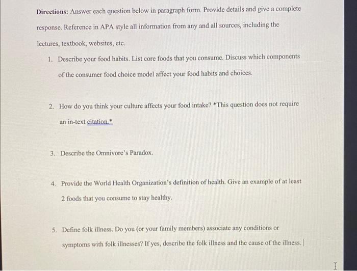 Directions: Answer each question below in paragraph | Chegg.com