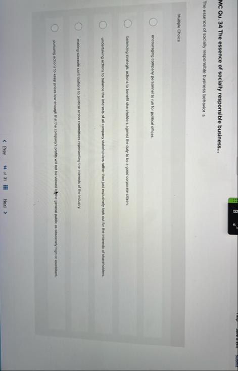 Solved MC Qu. 34 ﻿The essence of socially responsible | Chegg.com