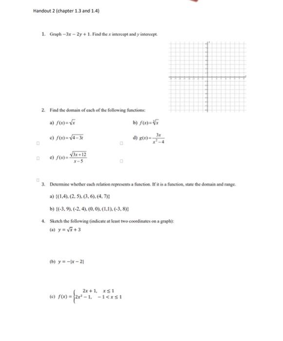 Solved 1. Graph −3x−2y+1. Find the x intereept and y | Chegg.com