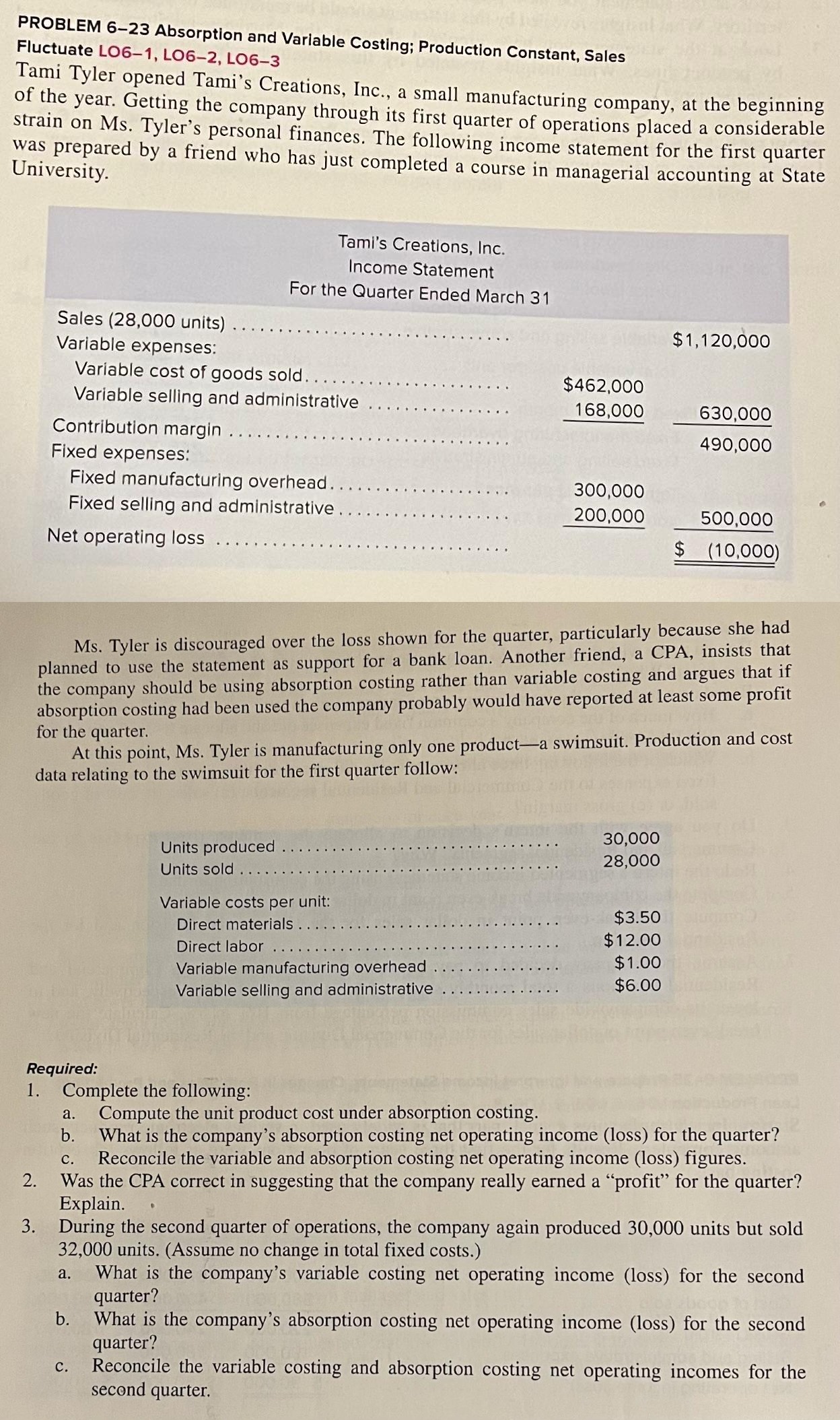 Solved PROBLEM 6-23 Absorption and Variable Costing; | Chegg.com Solved PROBLEM 6-23 Absorption and Variable Costing; | Chegg.com
