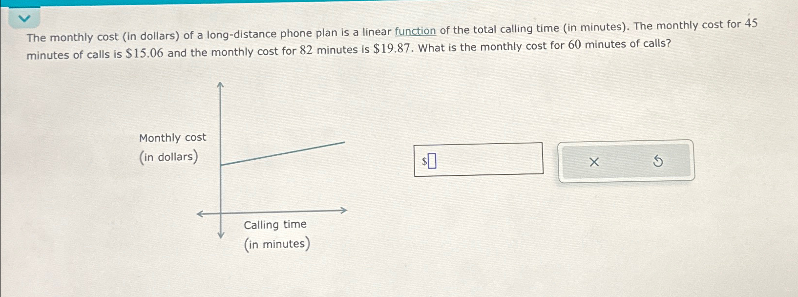 Solved The monthly cost (in dollars) ﻿of a long-distance | Chegg.com