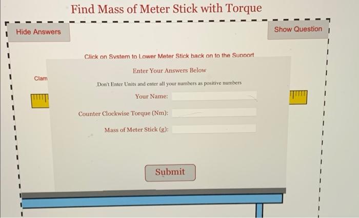 Solved Find Mass of Meter Stick with Torque Enter Answers | Chegg.com