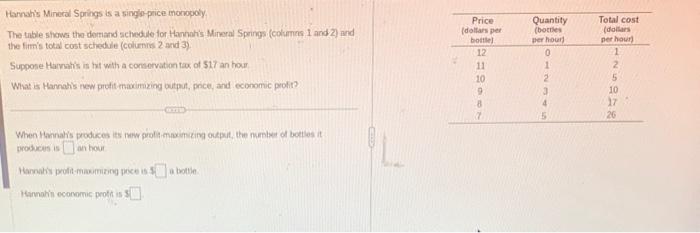 Solved Harnatis Mineral Springs is a singlo-price inoropoly. | Chegg.com