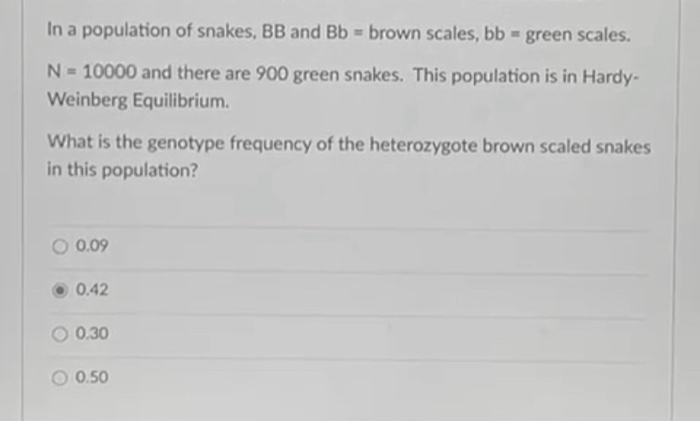Solved In a population of snakes, BB and Bb = brown scales, | Chegg.com
