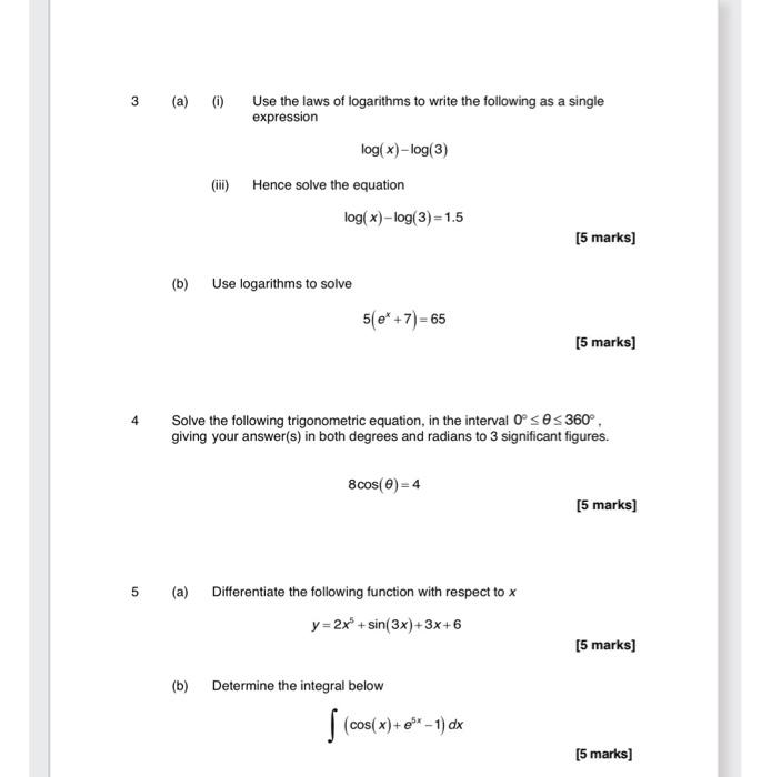 Solved 3 (a) (i) Use the laws of logarithms to write the | Chegg.com