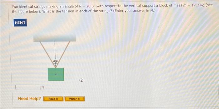 Solved Two identical strings making an angle of θ=28.3∘ with | Chegg.com