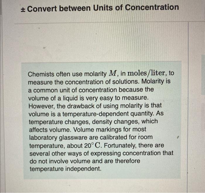 Solved ± Convert between Units of Concentration Chemists | Chegg.com