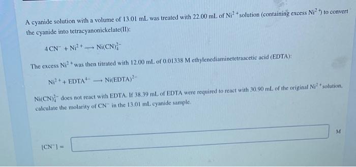Solved A cyanide solution with a volume of 13.01 mL was | Chegg.com