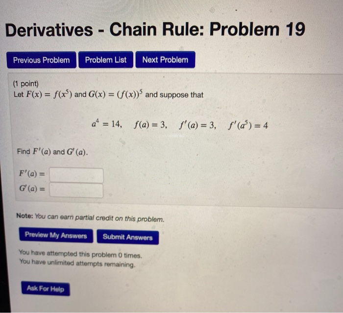 Solved Derivatives - Chain Rule: Problem 19 Previous Problem | Chegg.com