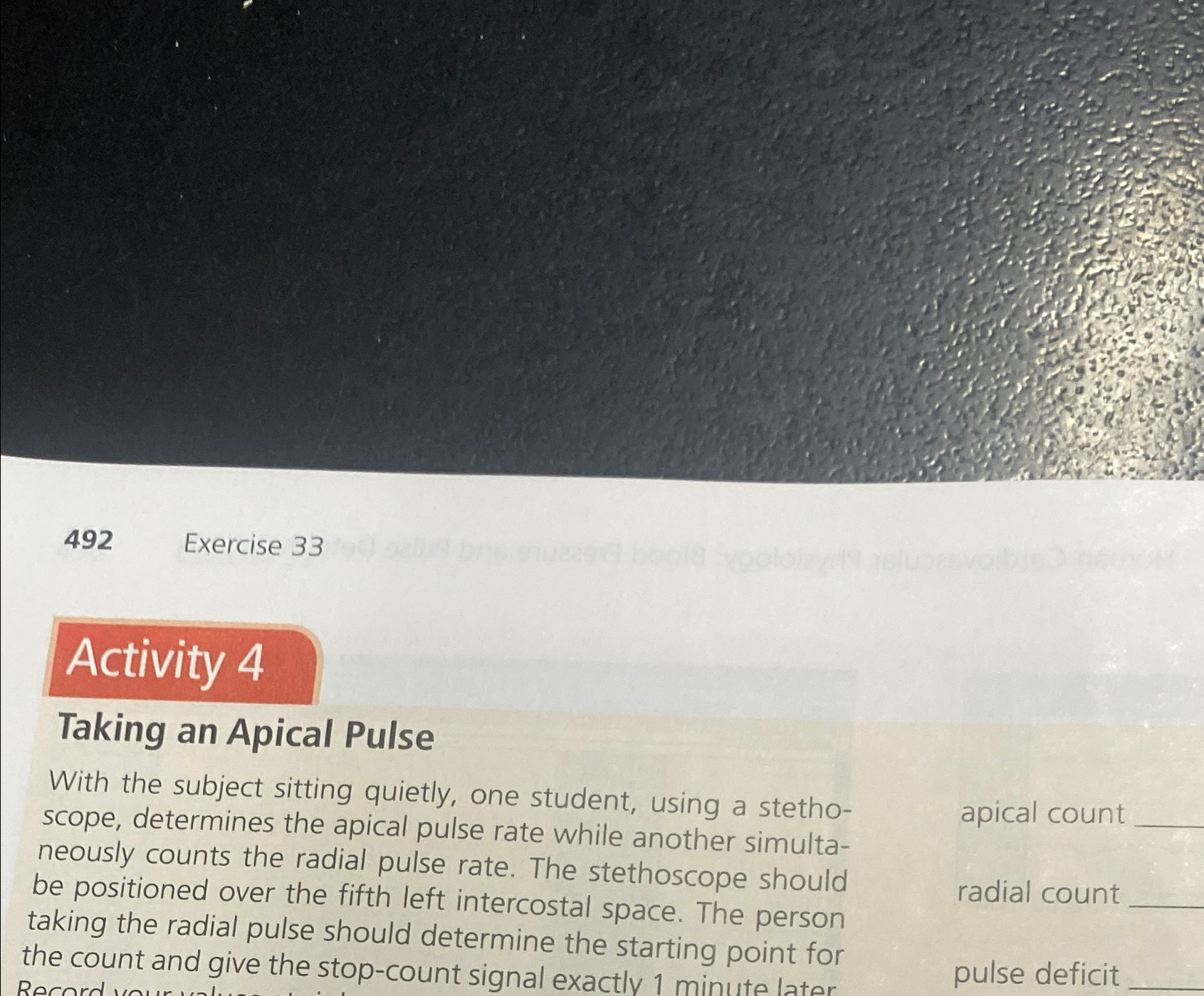 Solved 492Exercise 33Taking an Apical PulseWith the subject | Chegg.com