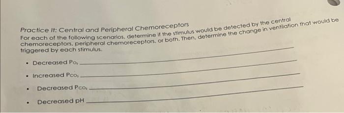 Solved Practice it: Central and Peripheral Chemoreceptors | Chegg.com