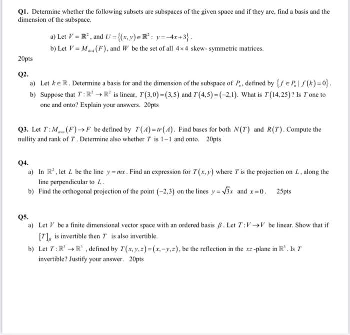 Solved Determine Whether The Following Subsets Are Subspaces 
