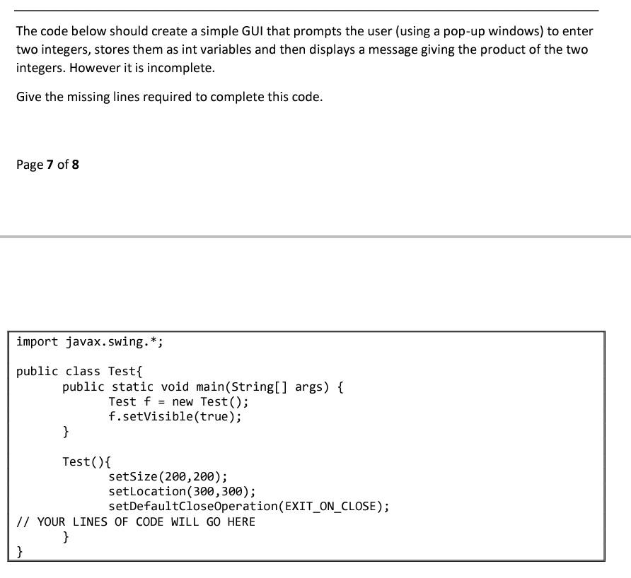 Solved The code below should create a simple GUI that | Chegg.com