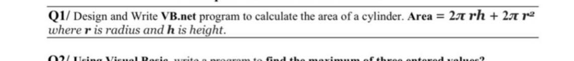 Solved Q1/ Design and Write VB.net program to calculate the | Chegg.com