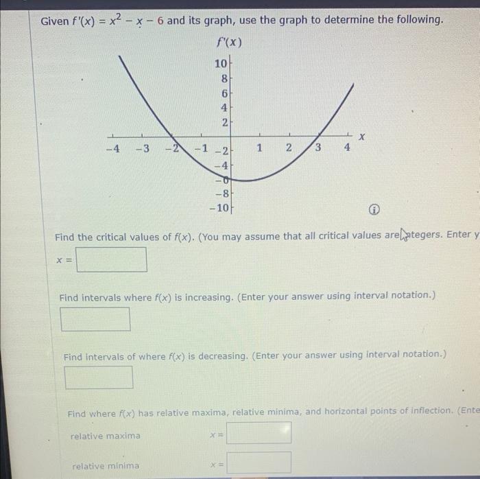 Solved Given f′(x)=x2−x−6 and its graph, use the graph to | Chegg.com