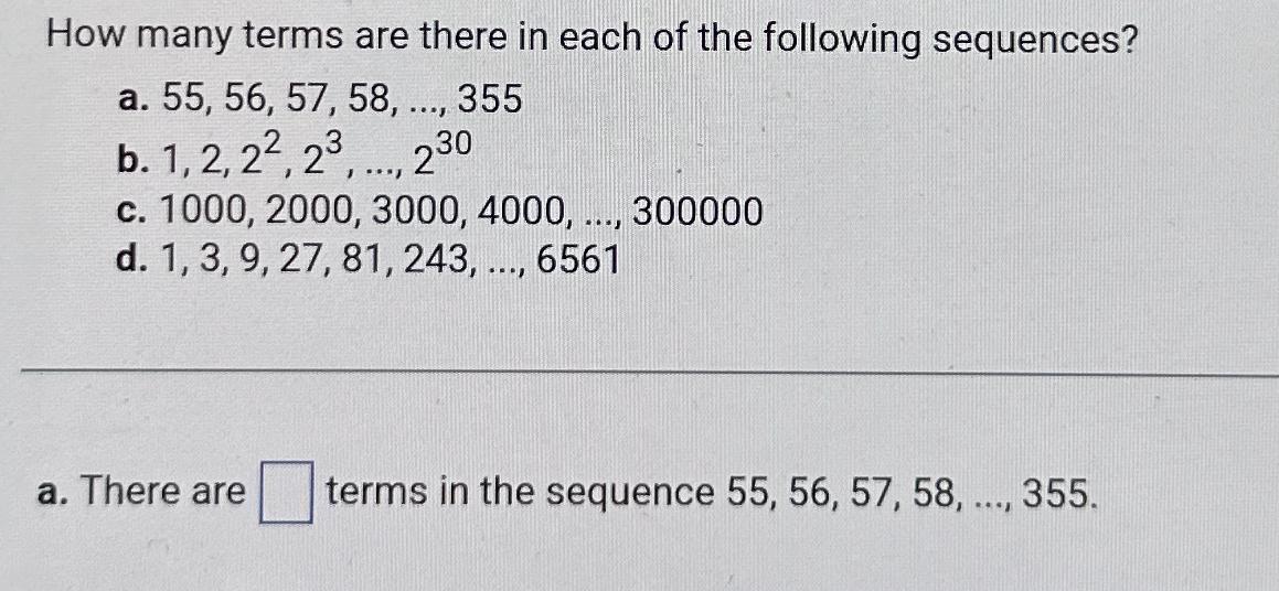 Solved How many terms are there in each of the following | Chegg.com