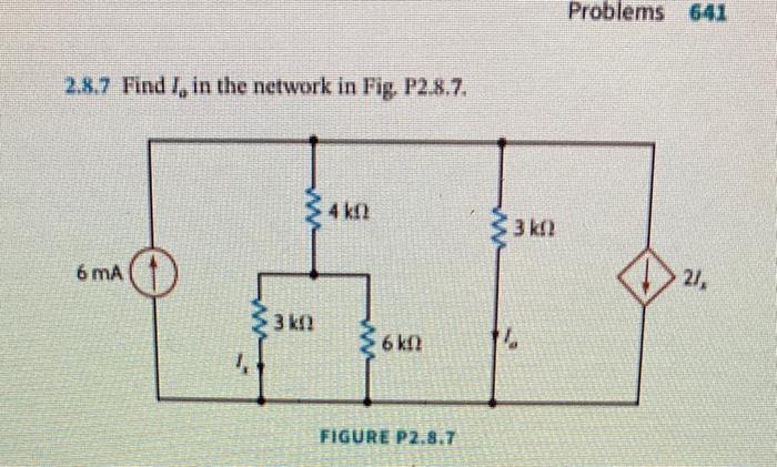 Solved 2.8.7 Find I0 in the network in Fig, P2.8.7. FIGURE | Chegg.com