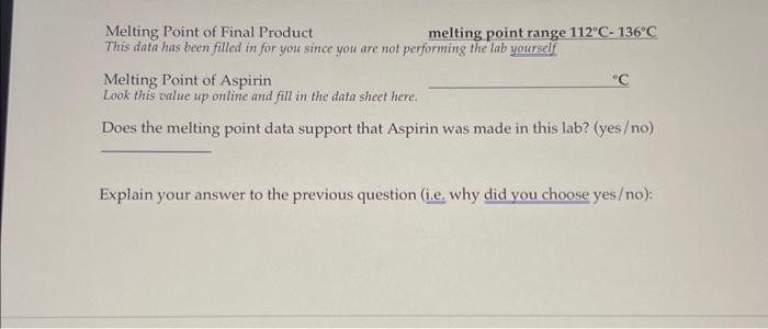 Solved Melting Point of Final Product melting point range | Chegg.com