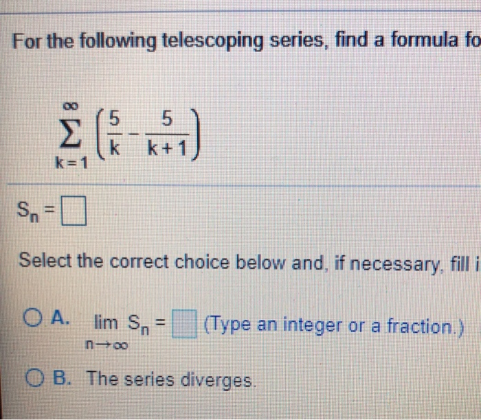 Solved For the following telescoping series, find a formula | Chegg.com