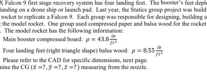 Solved X Falcon 9 first stage recovery system has four | Chegg.com