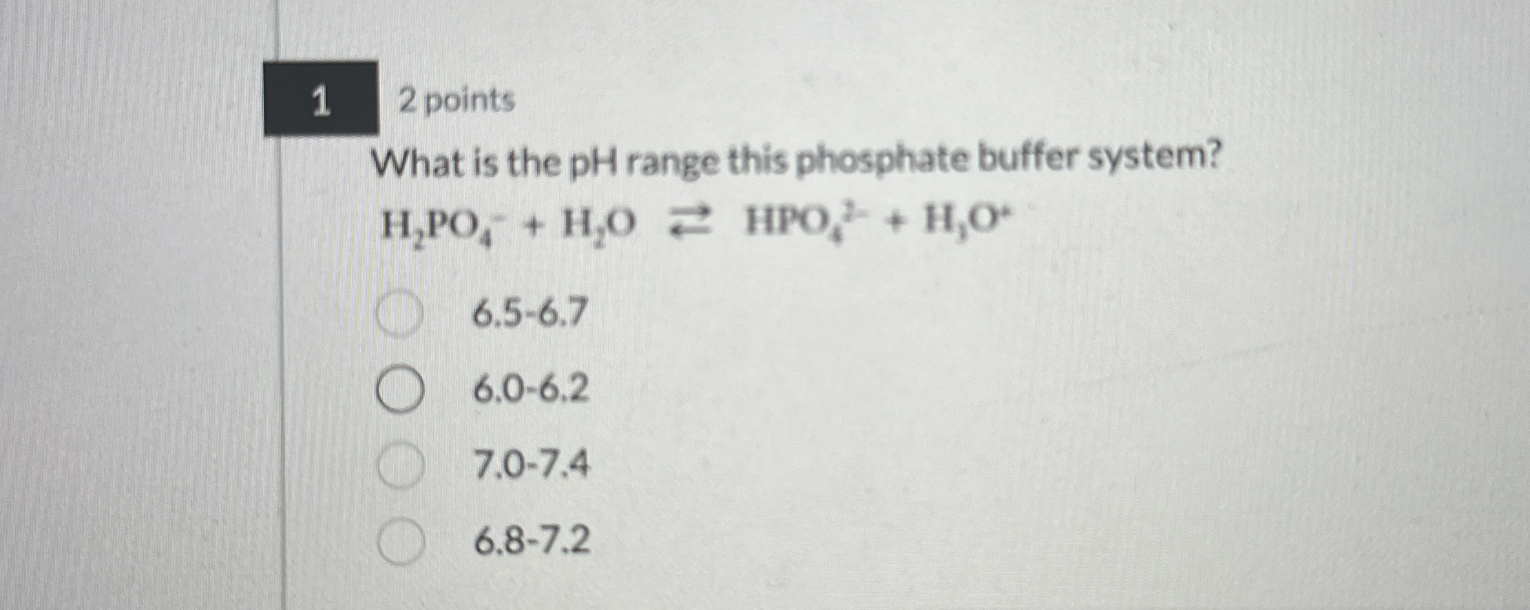 Solved 1 2 ﻿pointsWhat is the pH range this phosphate buffer | Chegg.com