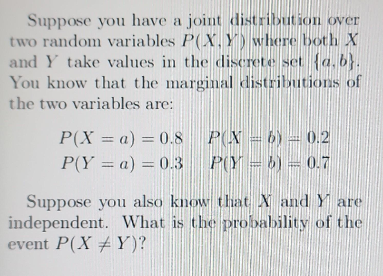 Solved Suppose you have a joint distribution over two random | Chegg.com